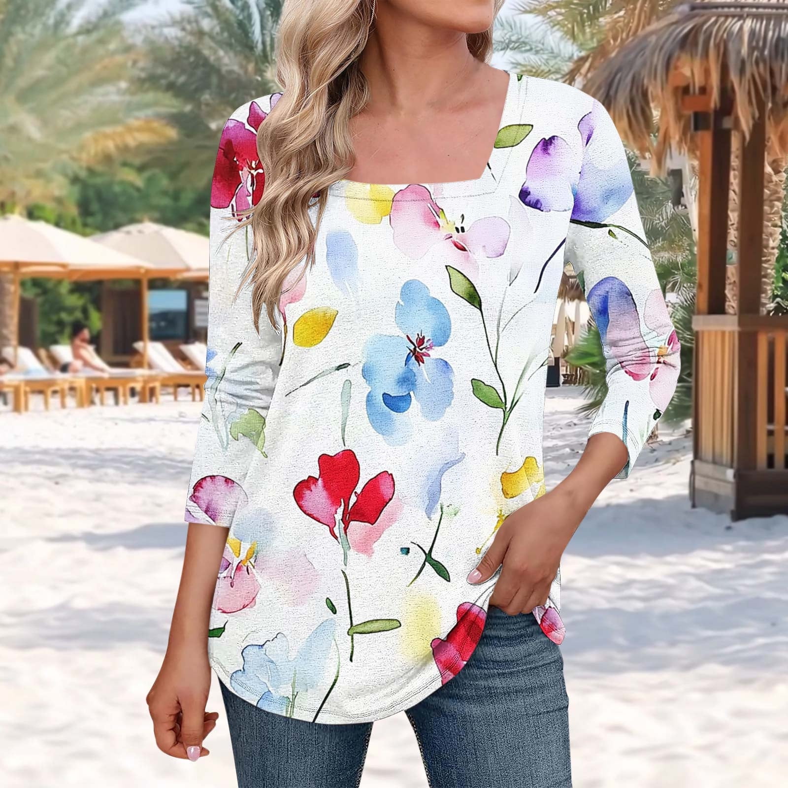 Click here for Weiqiqre Womens Clothing 3/4 Sleeve Shirts Square... prices