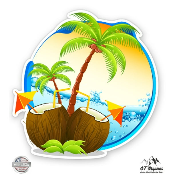 Tropical Scene with Coconut Drinks Vacation - 12" Vinyl Sticker ...