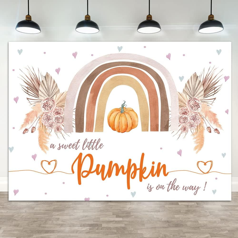 7×5ft Boho Rainbow Baby Shower Backdrop Autumn Pumpkin Baby Shower ...