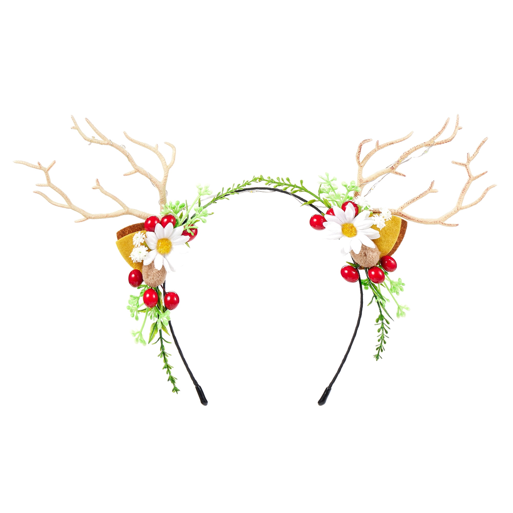 Tregren Christmas Reindeer Antlers Headband LED Light Up Deer Flower ...