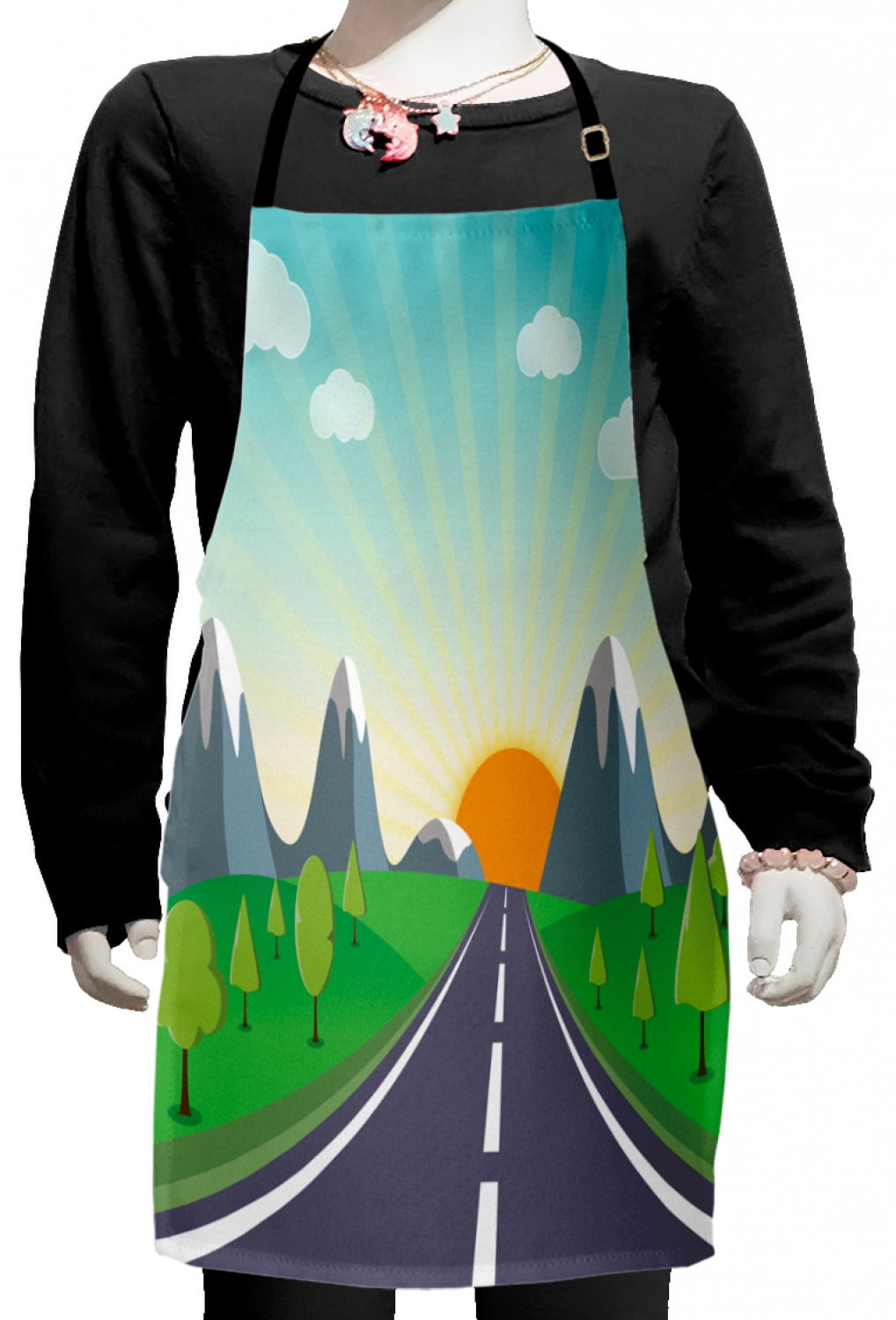 Landscape Kids Apron, Road Trip Concept with Calming Green Forest ...