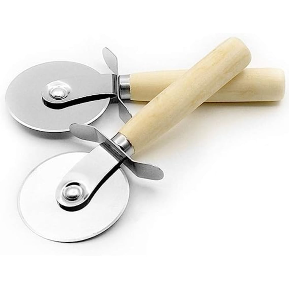 PEACNNG Handle Pizza Cutter Wooden Handle Stainless Steel Round Pizza ...