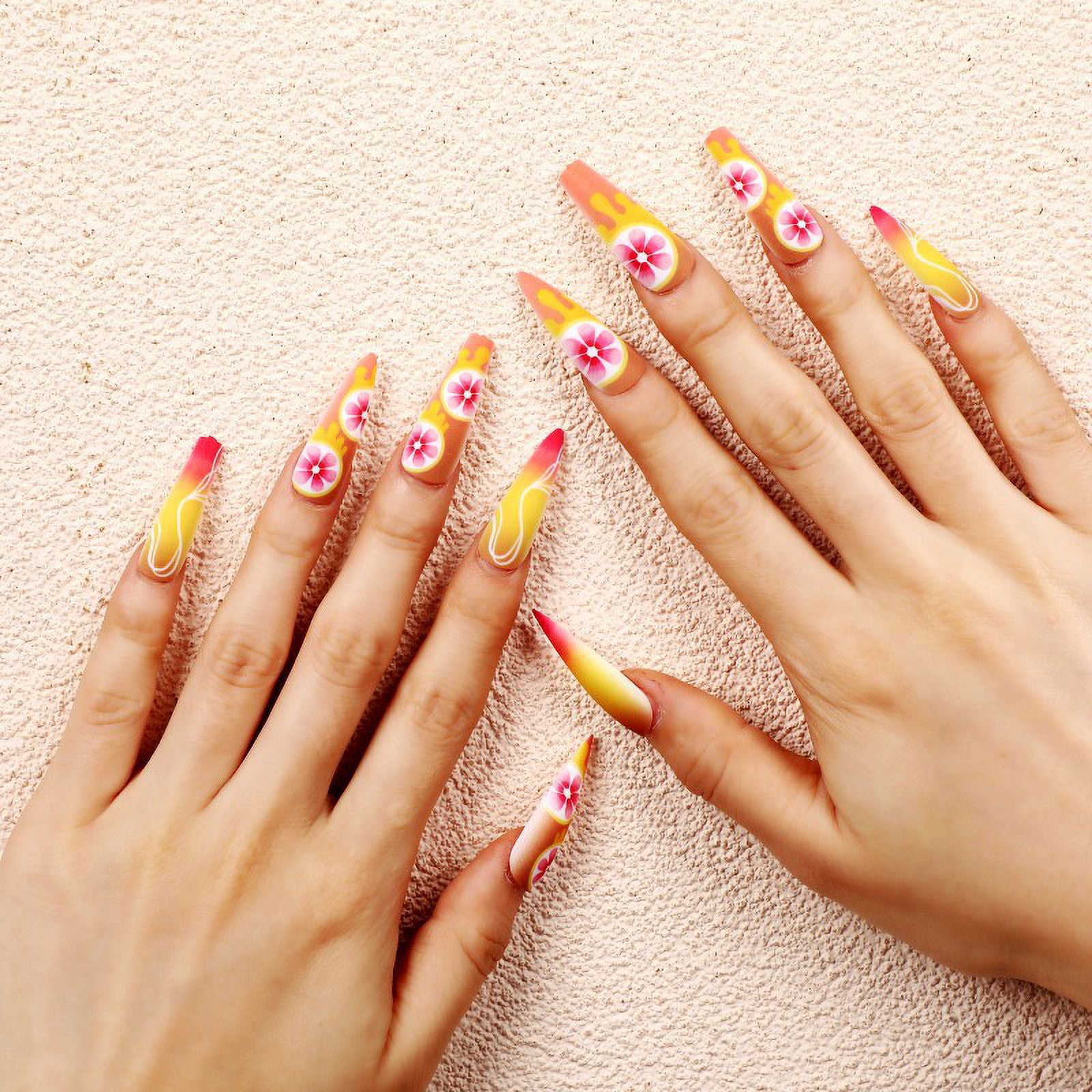 24 Clous de Pamplemousse Givrés, Faux Ongles Portables, Manucure ...