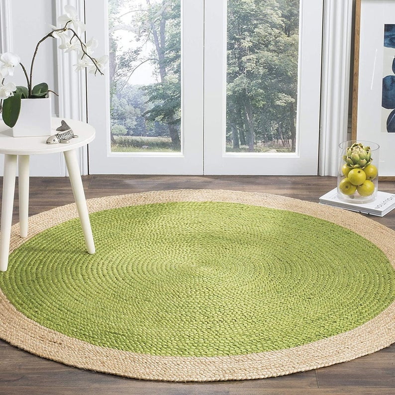 Natural Farmhouse Jute Round Rug with Inner Green color Design Size 2 x ...