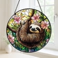Nature Sloth Floral Stained Glass Style Suncatcher Panel, Decorative ...