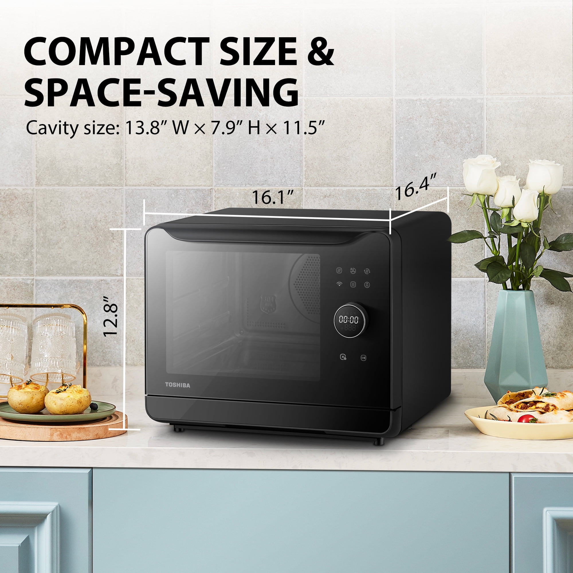 TOSHIBA 7-IN-1 Tabletop Electric Oven, Combi Countertop with TOSHIBA 7-IN-1 Tabletop Electric Oven, Combi Countertop with