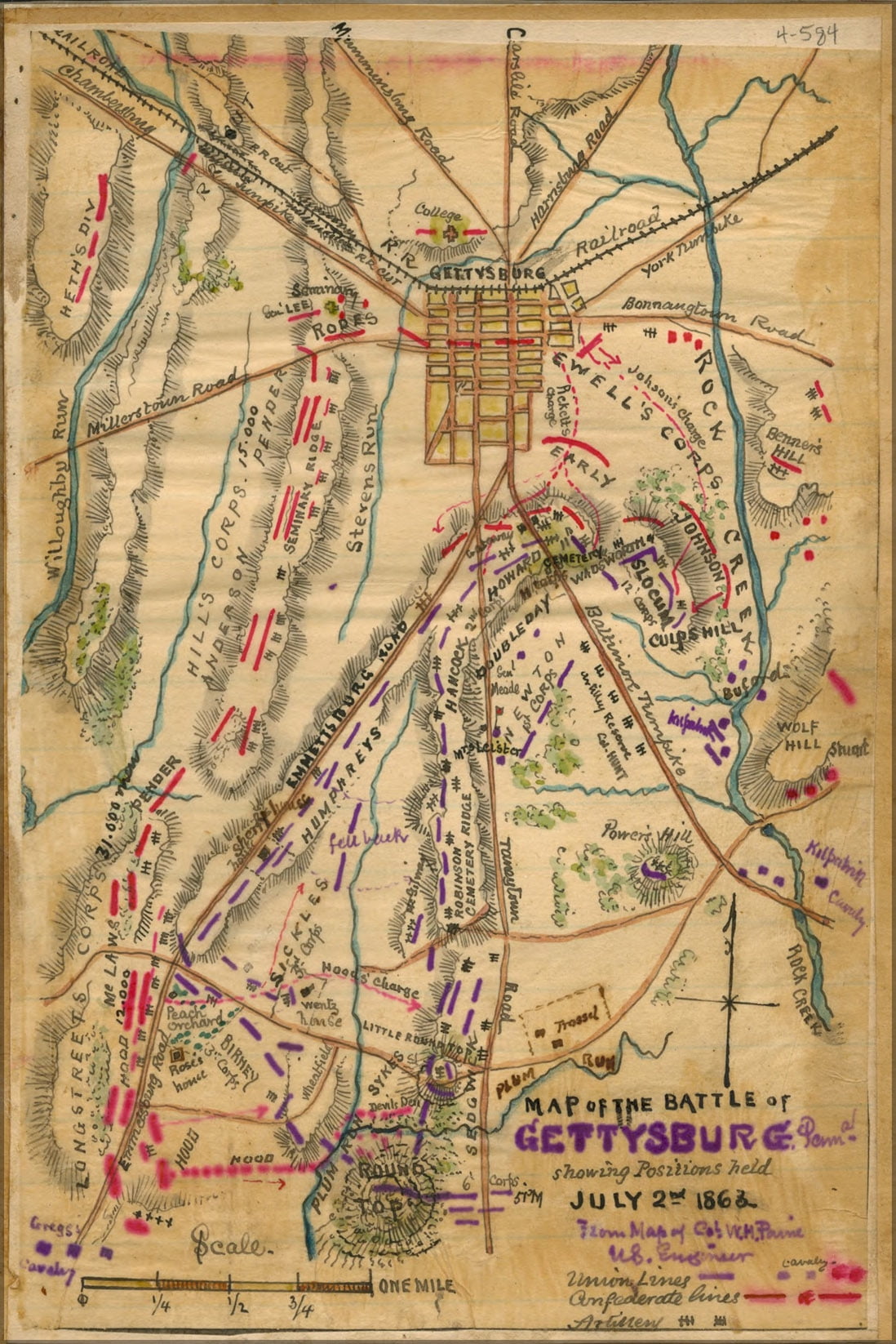 24"x36" Gallery Poster, Map of Battle of Gettysburg July 2nd 1863 ...
