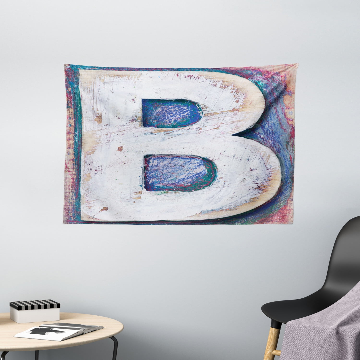 Letter B Tapestry, Ancient Printing Design with Wooden Block Letters ...