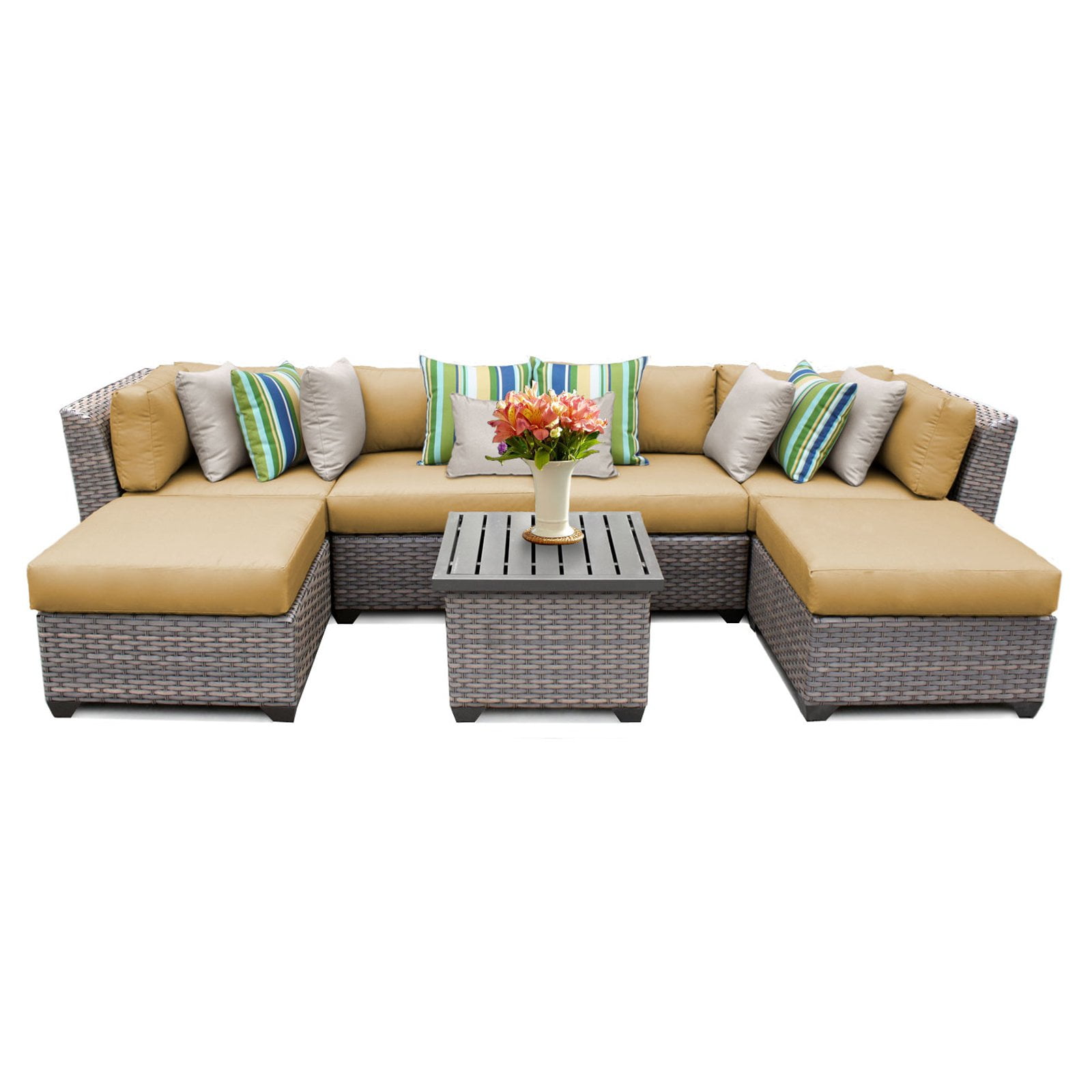 TK Classics Florence Wicker 7 Piece Patio Conversation Set with 2 Sets ...