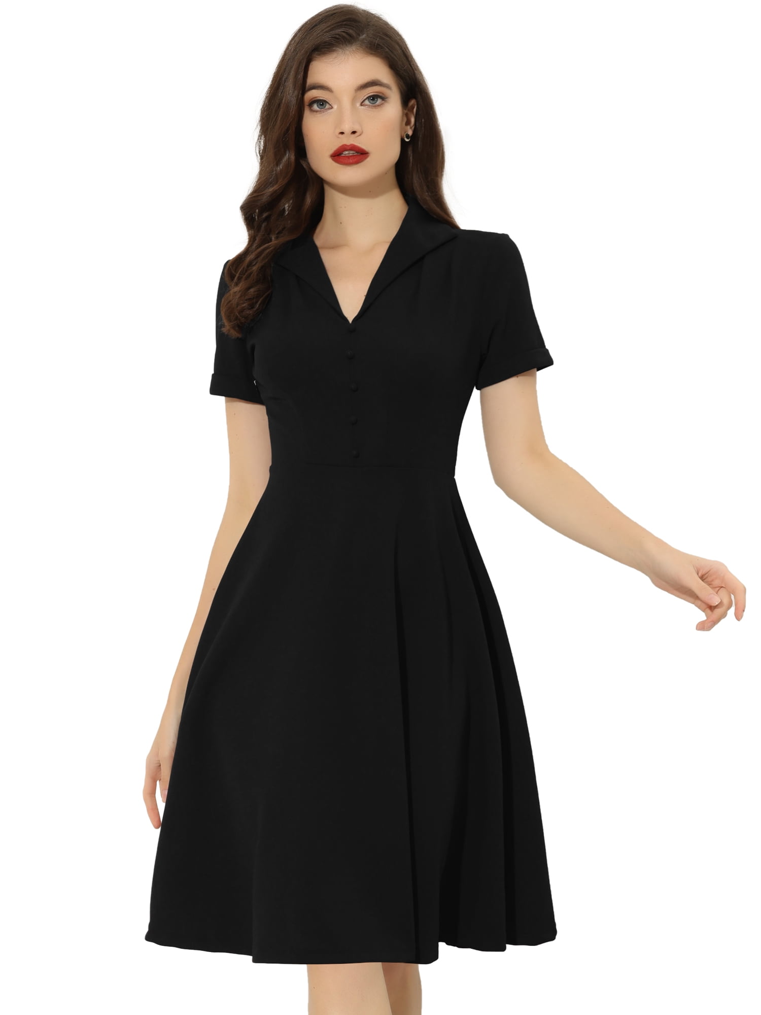 Vestidos estilo swing retro vintage de manga corta con cuello en V y ...