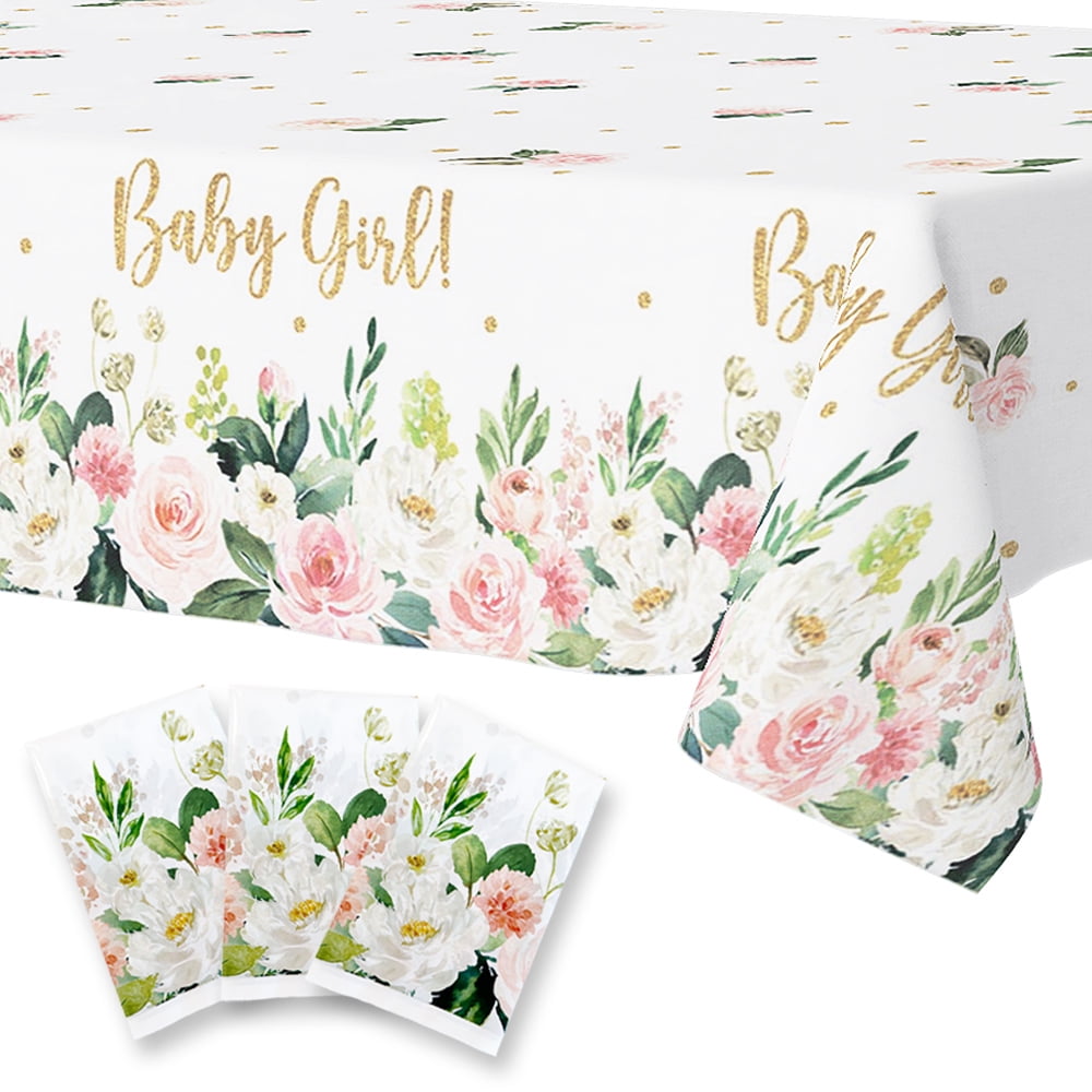 Baby Shower Tablecloth, Baby Girl Tablecover, Rose Pink Floral, Sweet ...