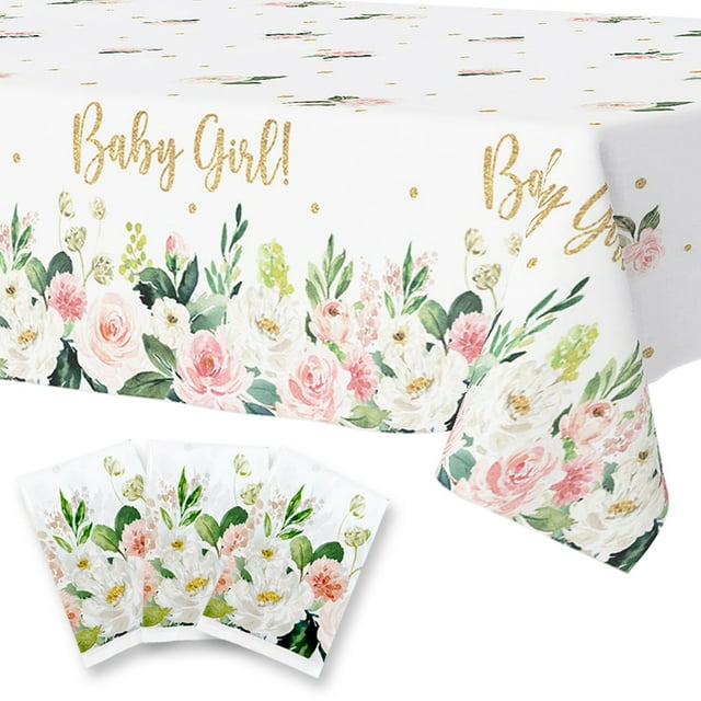 Baby Shower Tablecloth, Baby Girl Tablecover, Rose Pink Floral, Sweet ...