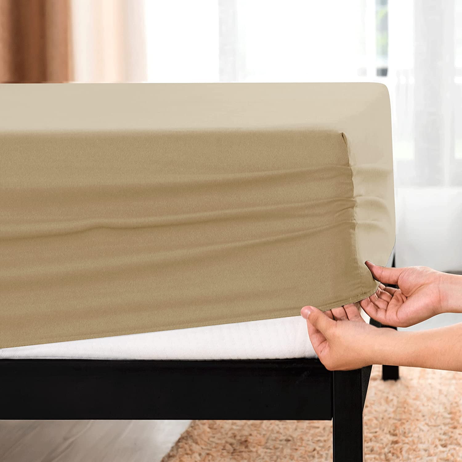 Subrtex Bedding Fitted Sheet Stain Resistant Soft Brushed Microfiber ...