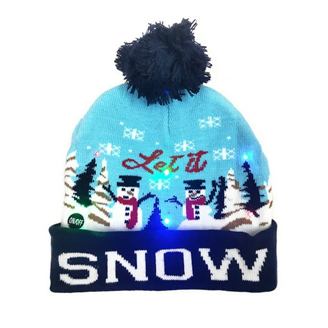 Unisex LED Light Up Christmas Hat Warm Knitted Beanie Holiday Xmas Hat ...