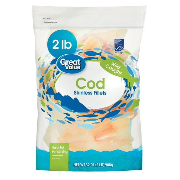 Great Value Wild Caught Pacific Whiting Fillets 2 lb Skinless Boneless ...