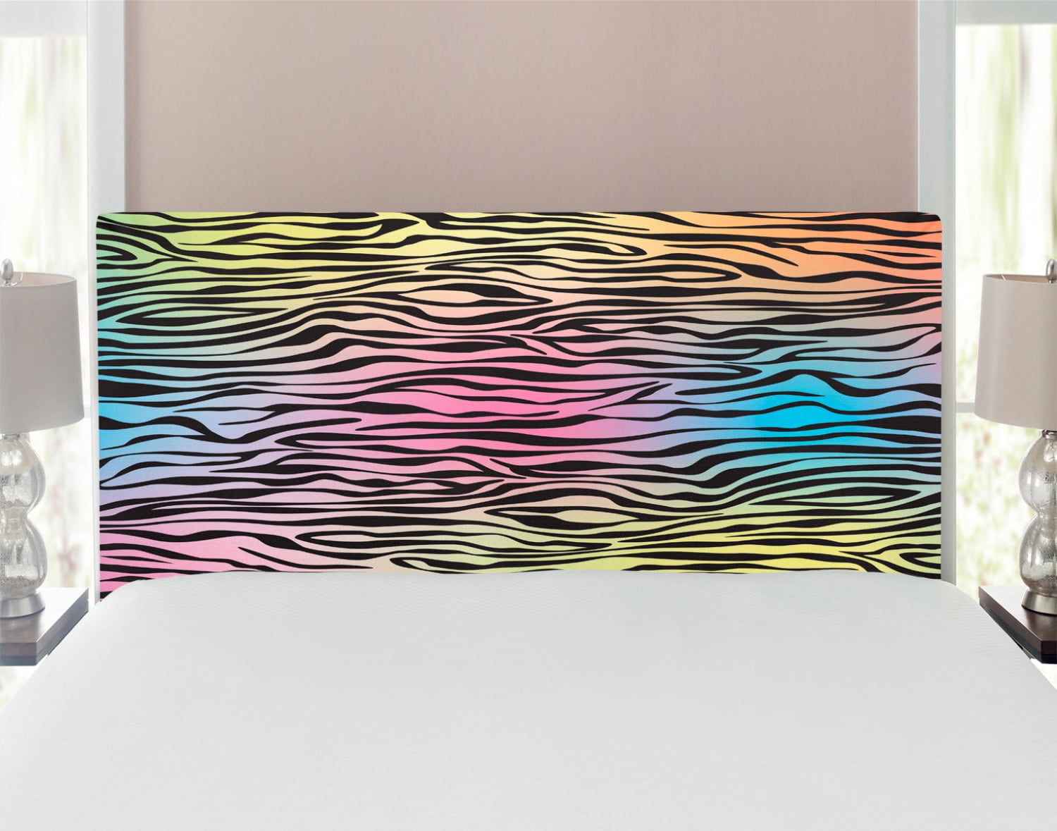 Zebra Print Headboard, Colorful Zebra Pattern Animal Wilderness Themed ...