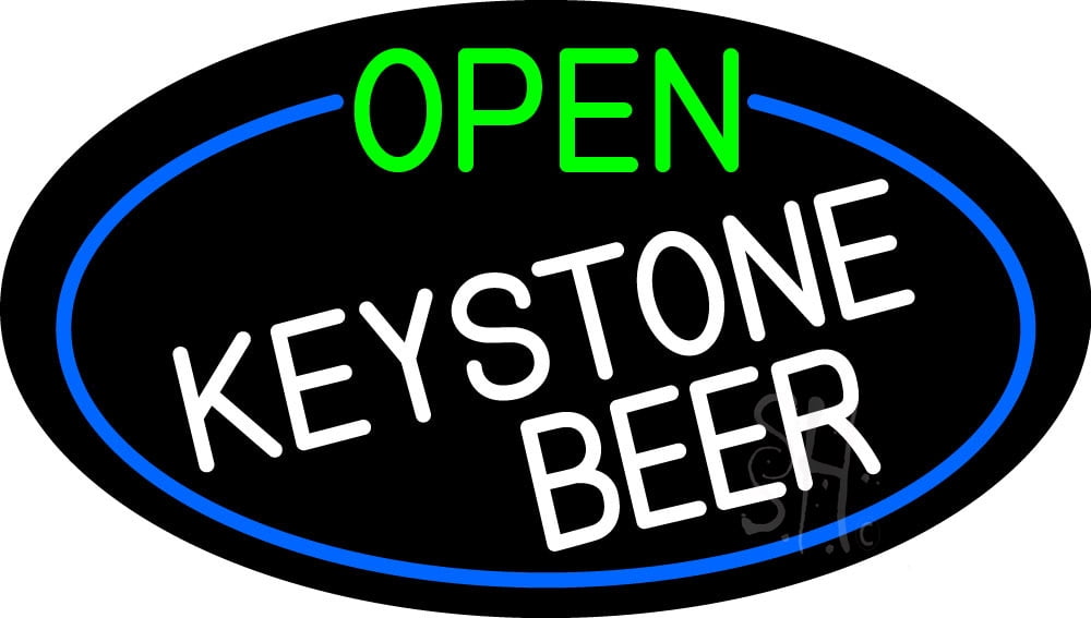 Open Keystone Beer Oval With Blue Border LED Neon Sign 20 x 37 - inches ...