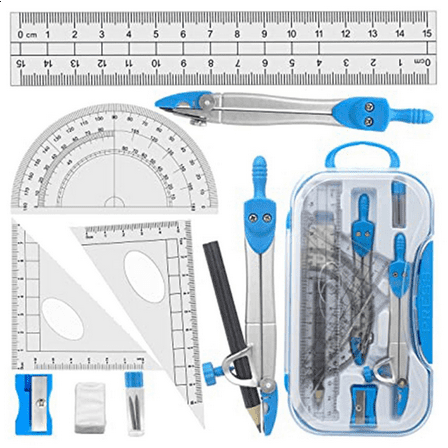 Math Geometry Tool Set - 8 Pieces - Rulers, Protractor, Compass and ...