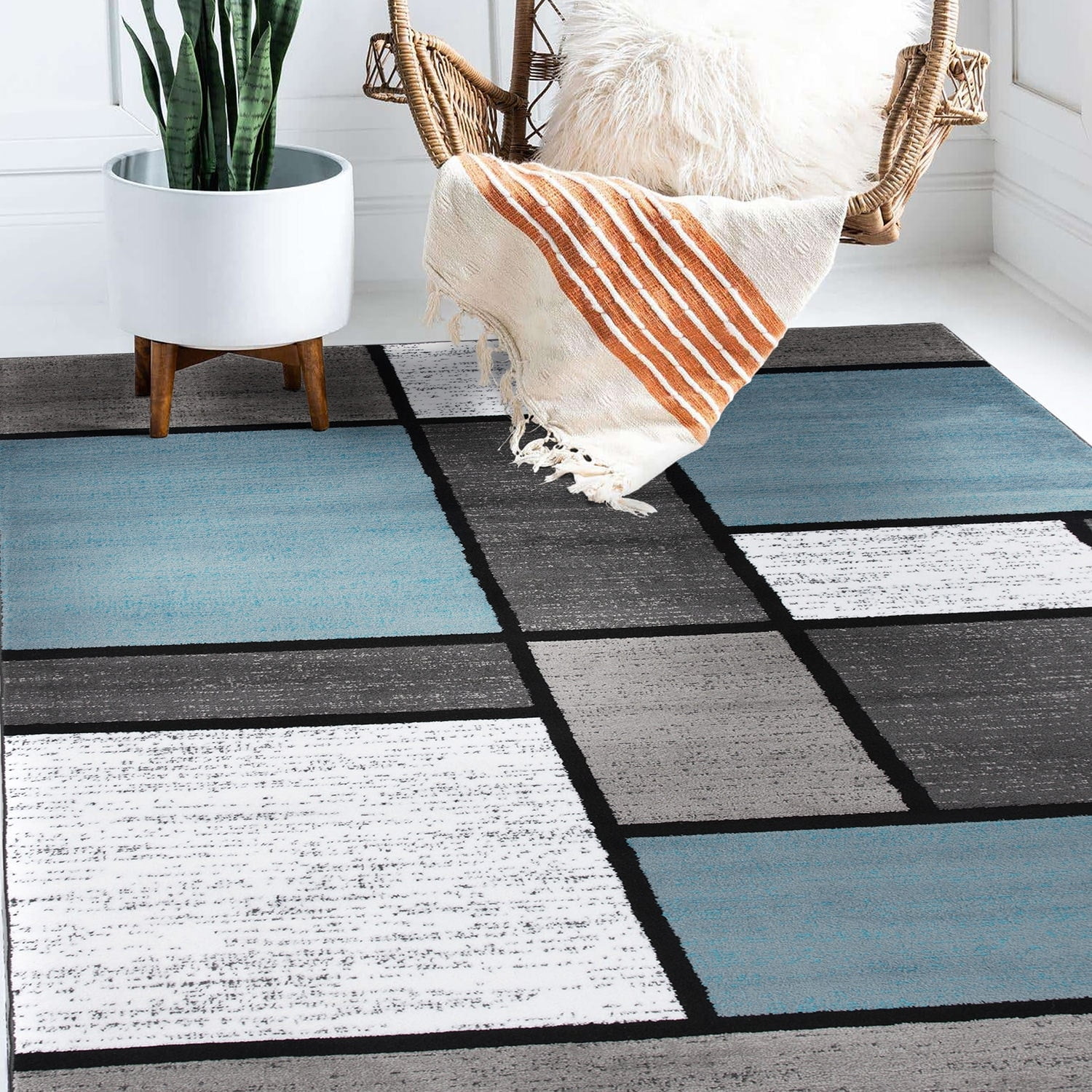 World Rug Gallery Contemporary Modern Boxes Area Rug or Runner ...