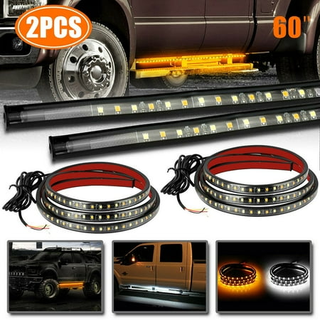 2Pcs 60" Running Board LED Light Side Step Strip Bar White Amber Turn ...