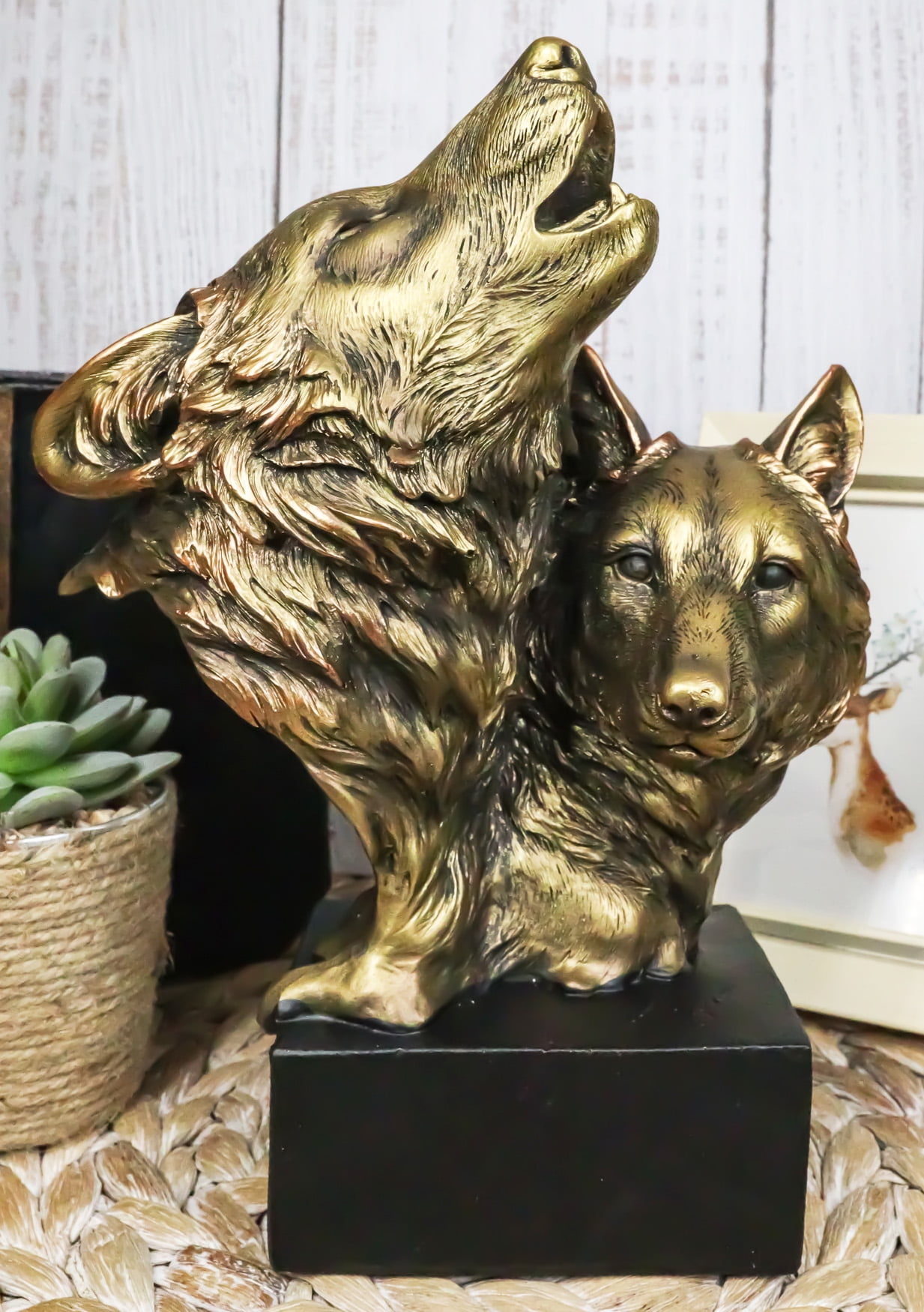 9"H Wildlife Forest Howling Gray Wolf Family Bust Figurine With ...