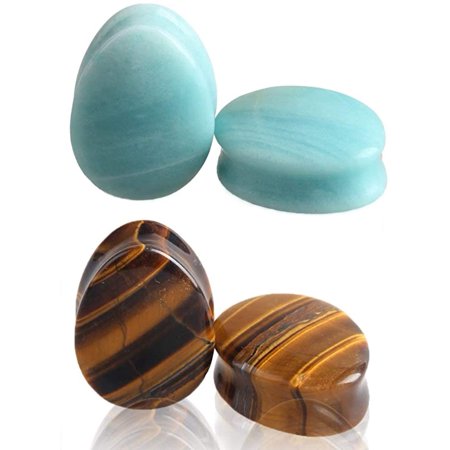 Amazonite Tiger Eye Teardrop Ear Gauges Plugs Tunnels Stretcher ...