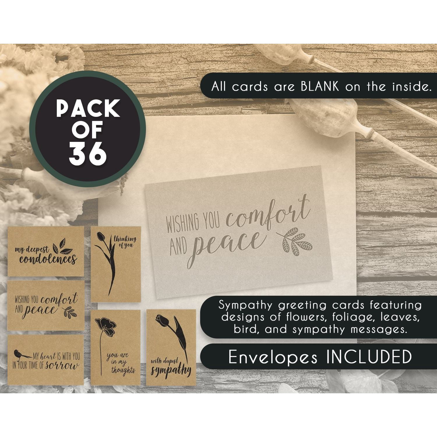 Note Cards Paper & Party Supplies 4x6” Kraft Style Bulk Condolence ...
