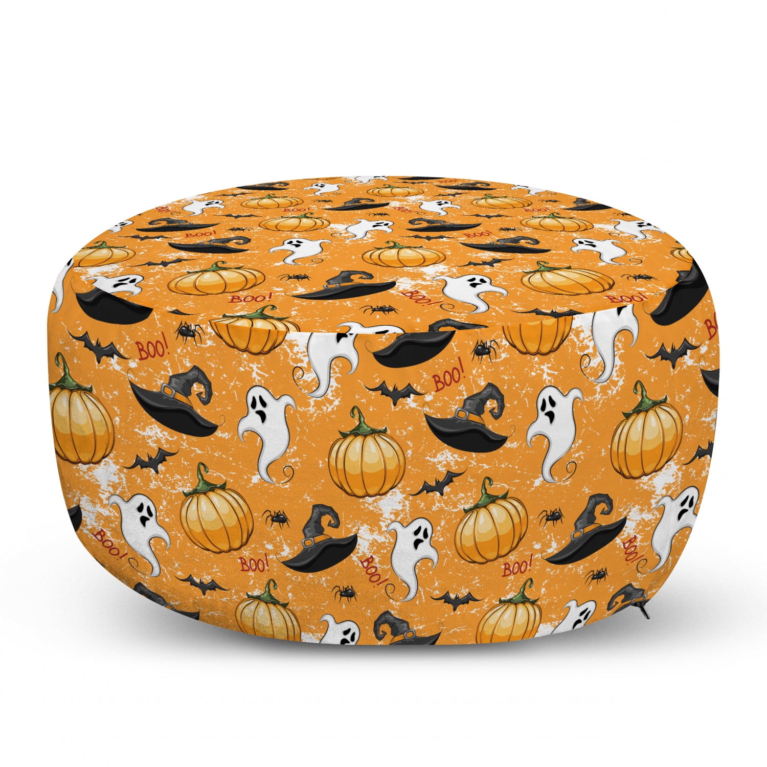 Ghost Pouf Cover with Zipper, Pattern with Ghost Pumpkin and Wizard Hat ...