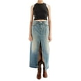 Womens High Waist Denim Skirt Split Hem Raw Trim Midi Jean Skirts
