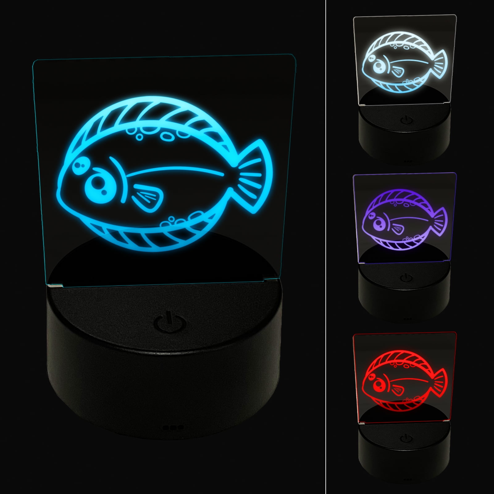 Kawaii Dab Fish LED Night Light Sign 3D Illusion Desk Nightstand Lamp ...