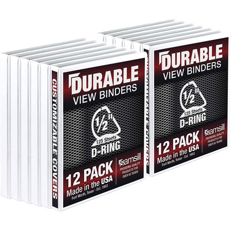 Samsill Durable .5 Inch D Ring White Binder, Customizable Clear View 3 ...