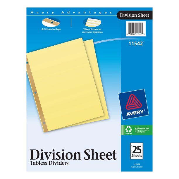 Avery Division Sheet Divider, Untabbed, Buff Color, 25-Sheet (11542 ...