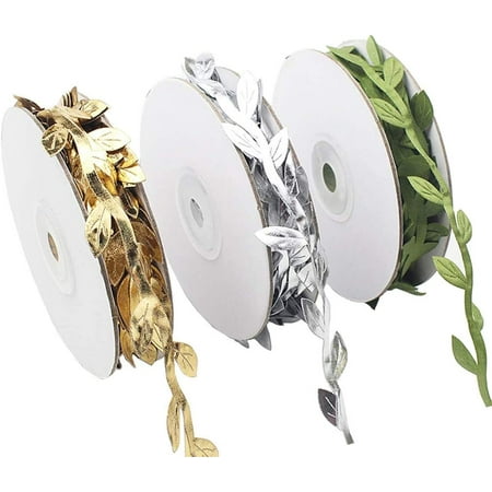 3 Rolls 10 Yards Leaf Ribbons, Olive Green Leaf Ribbon, Gold Leaf ...