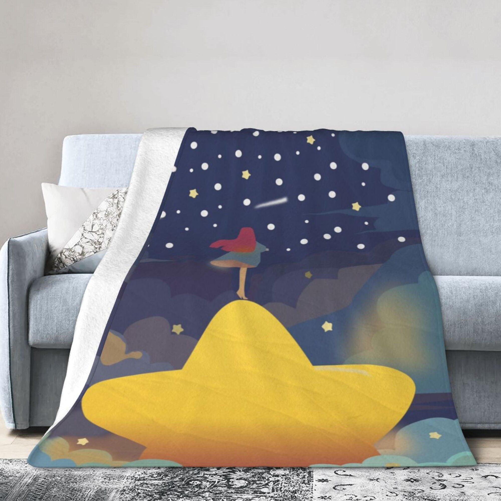 ZICANCN Stars Moon Girl Magical Anti-Pilling Flannel Bed Throw Blankets ...
