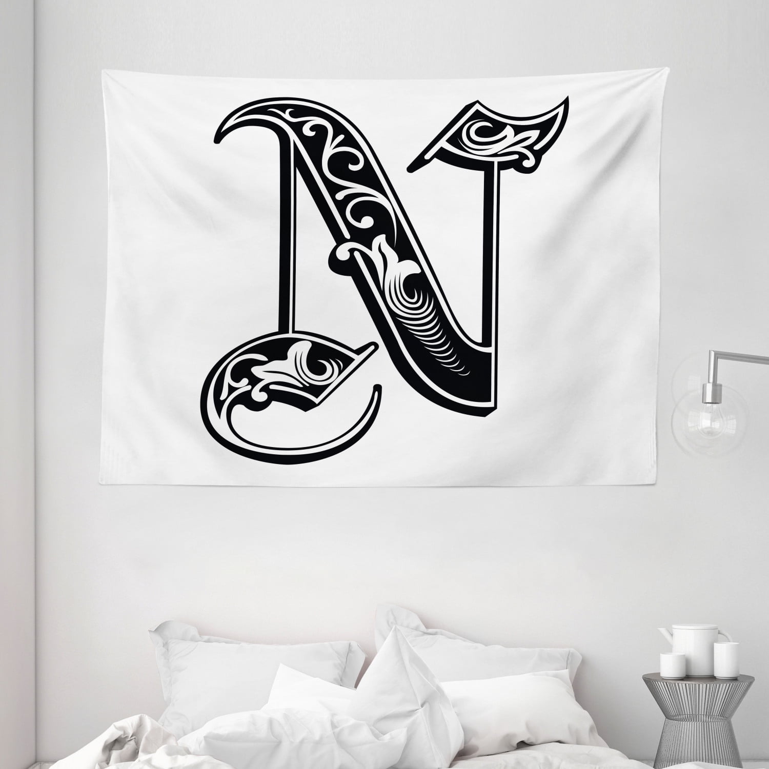 Letter N Tapestry, Gothic Victorian Style Typography Classic Capital ...