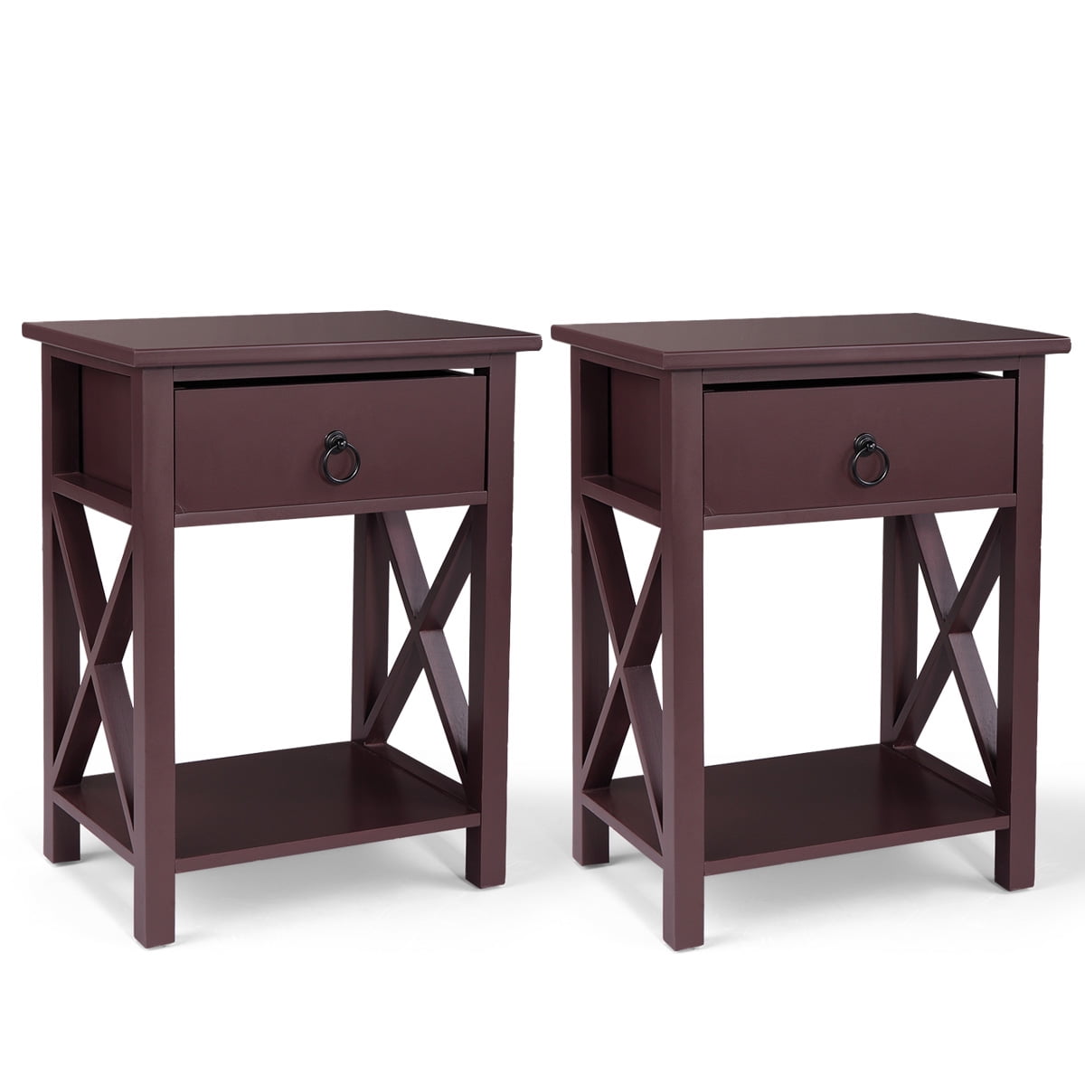 Set of 2 Modern X Shape NightStand,Versatile End Table with Storage Drawer and Shelf Side Table ...