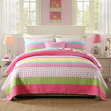 Best Comforter Set 2 Pieces Bedding Set Pink Dot Striped Floral ...