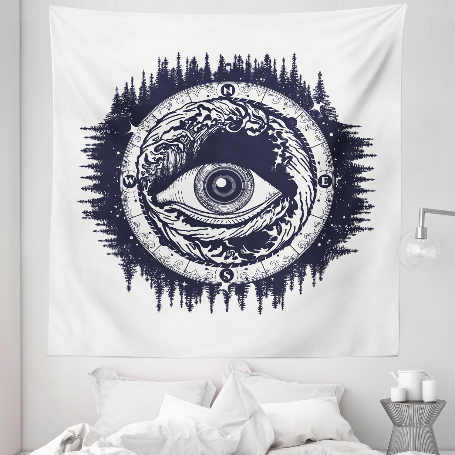 Compass Tapestry, All Seeing Eye Compass with Directions Occultism Art ...