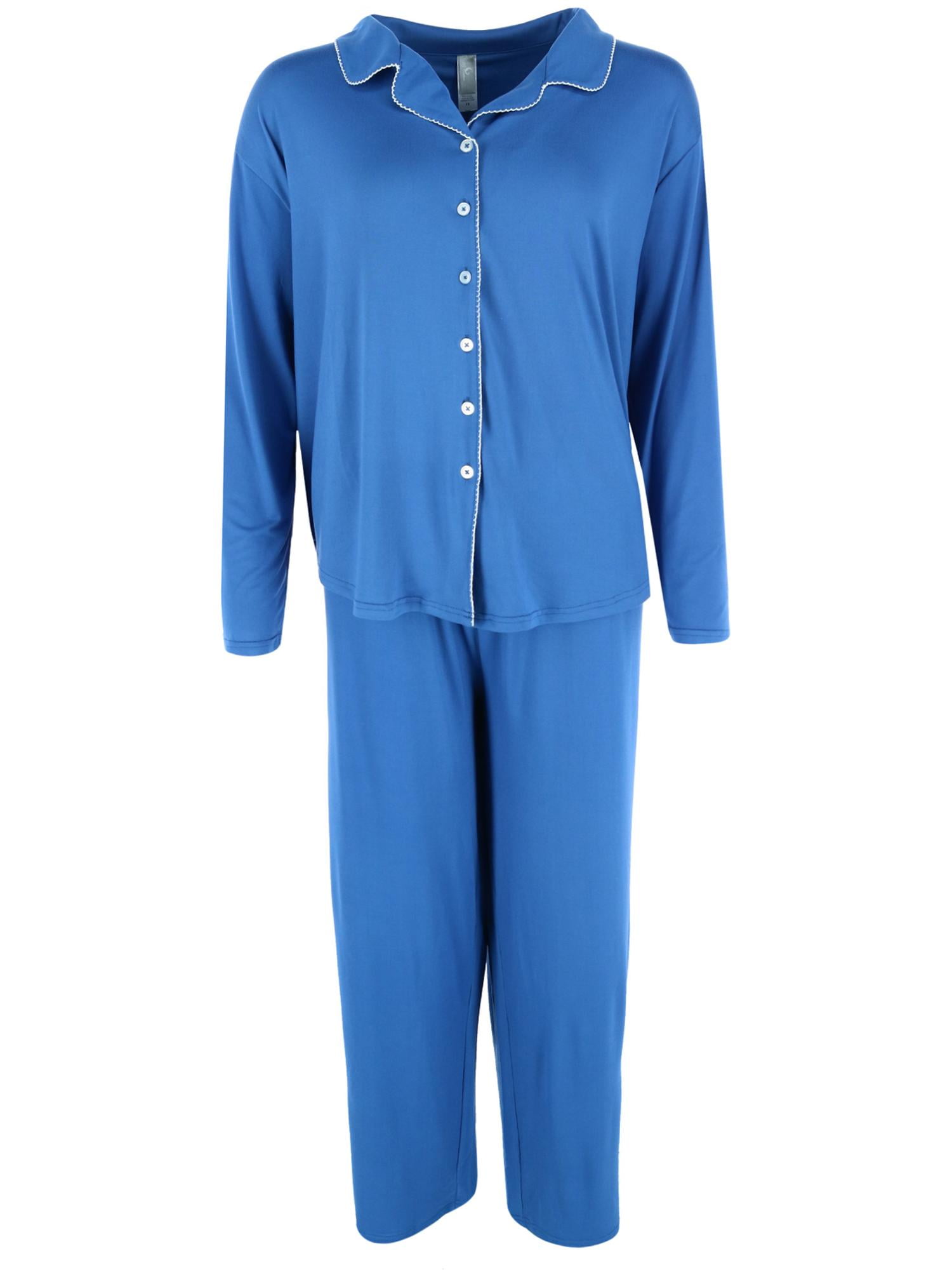 PJ Couture Notch Collar Long Pajama Set (Women's Plus) - Walmart.com