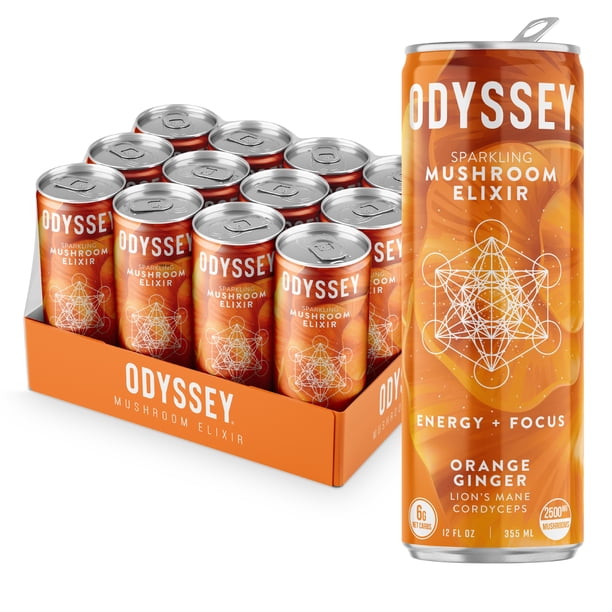 Odyssey Elixir Energy and Focus Sparkling Mushroom Drink, Orange Ginger ...