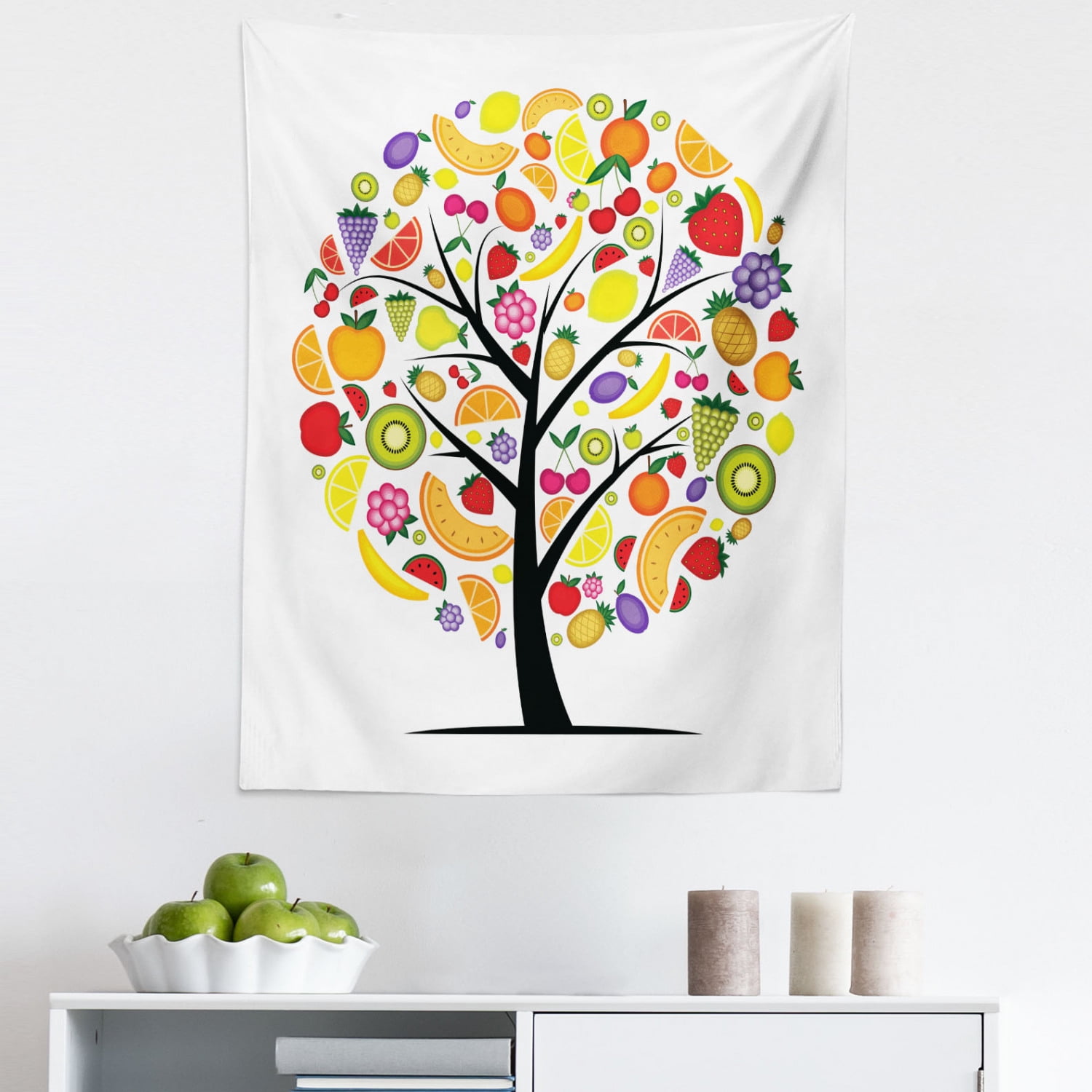Fruit Tapestry, Colorful Fruit Tree Silhouette with a Variety of ...