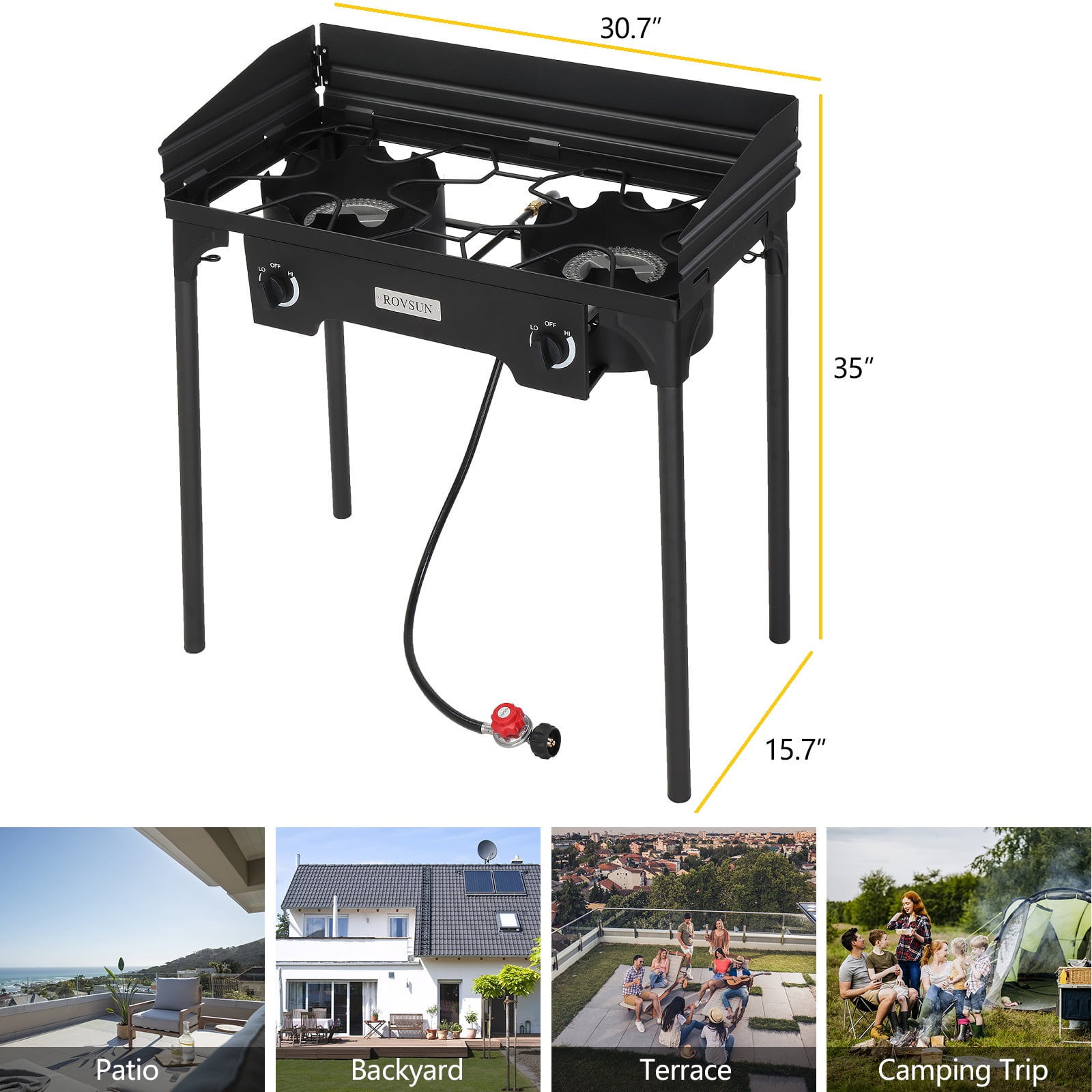 Buy ROVSUN 2 Burner Outdoor Propane Gas Stove with Windscreen, 150,000 BTU High Pressure Stand ...
