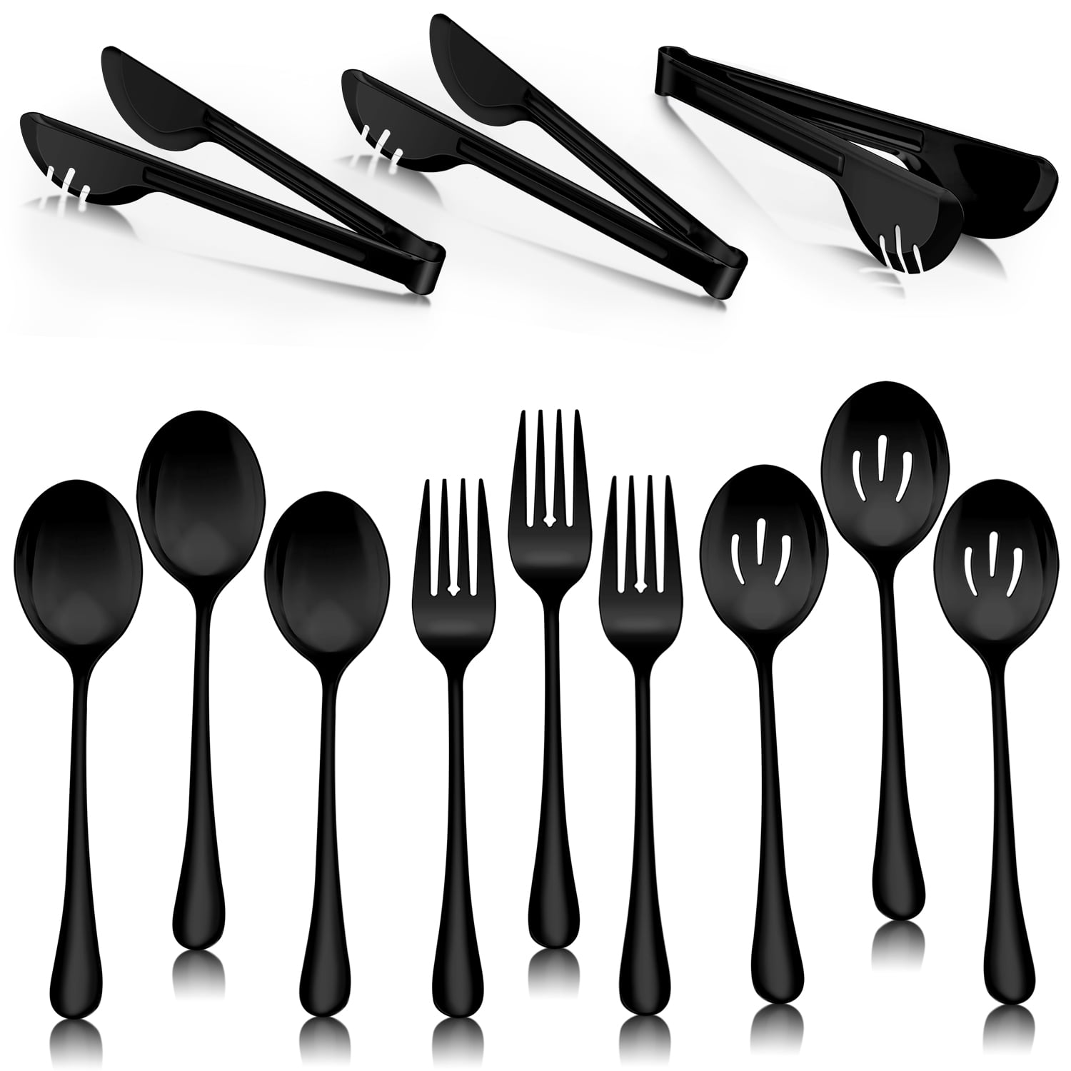 Vesteel 12-Piece Stainless Steel Black Serving Utensils, Include 3 ...