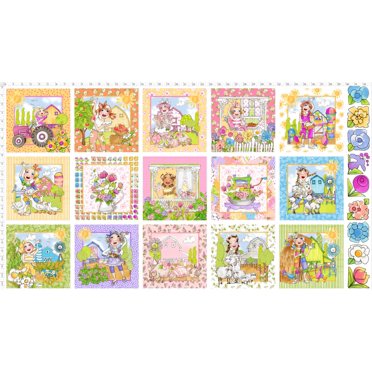 Fields 44" Cotton Farm Animals Floral Sewing & Craft Fabric, Cream ...