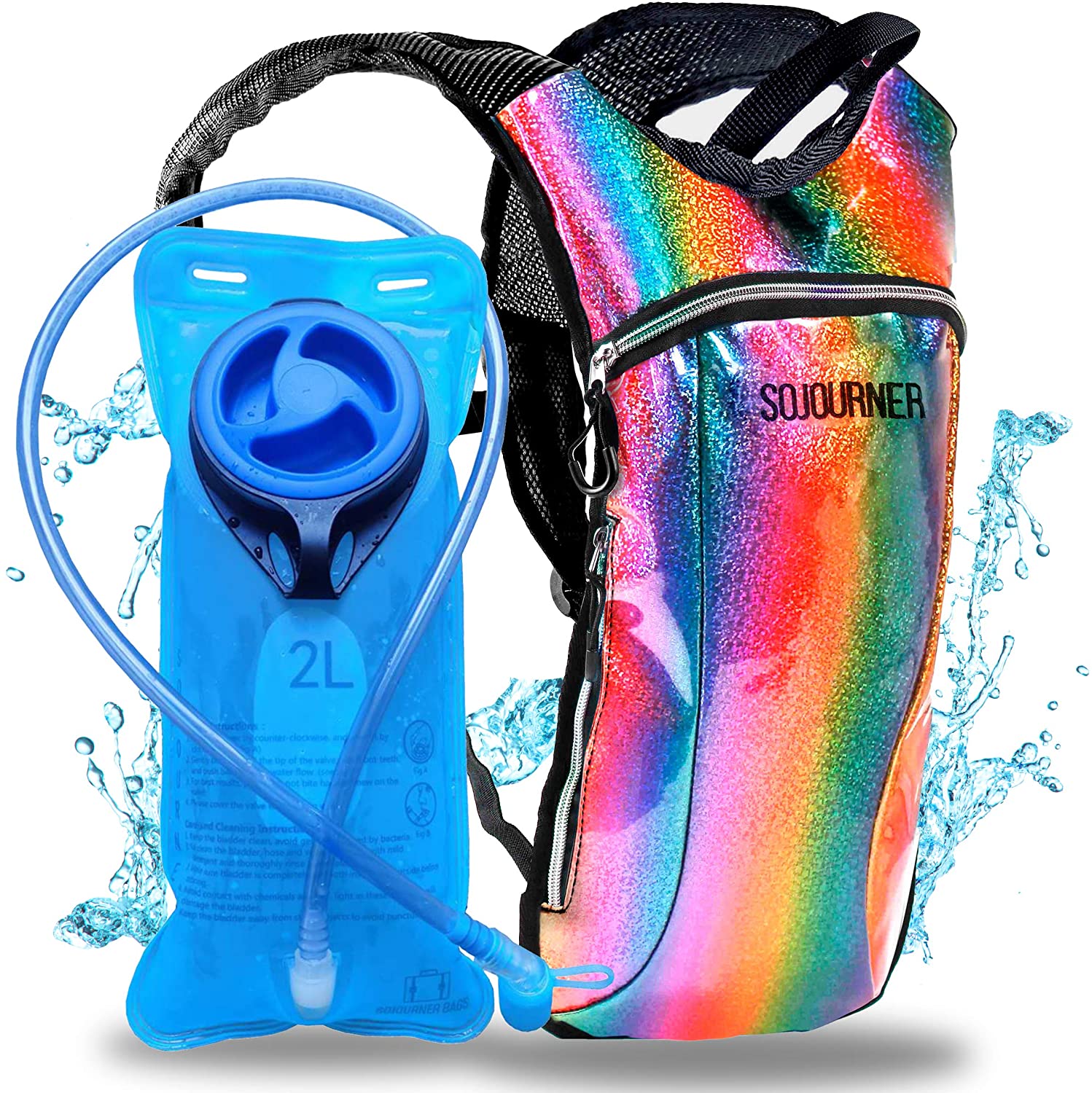 Hydration Pack Backpack 2-Pocket with 2L Water Bladder (Holographic ...