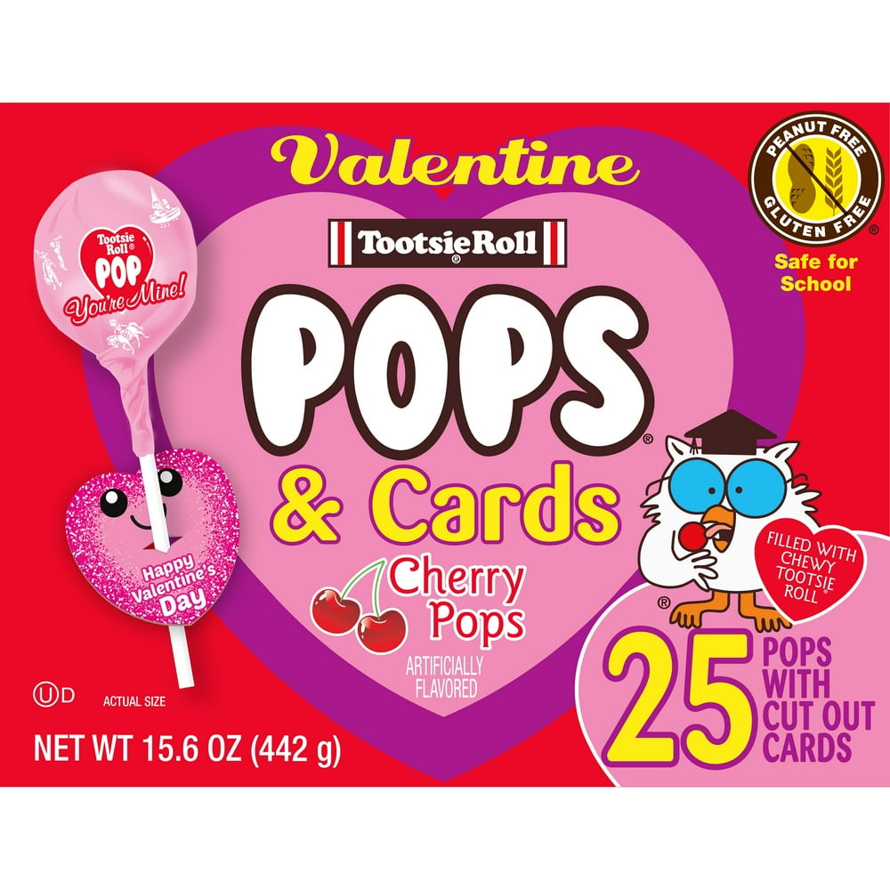 Tootsie Roll Pops Valentine Cherry Pops, 15.6 oz., 25 Count - Walmart ...