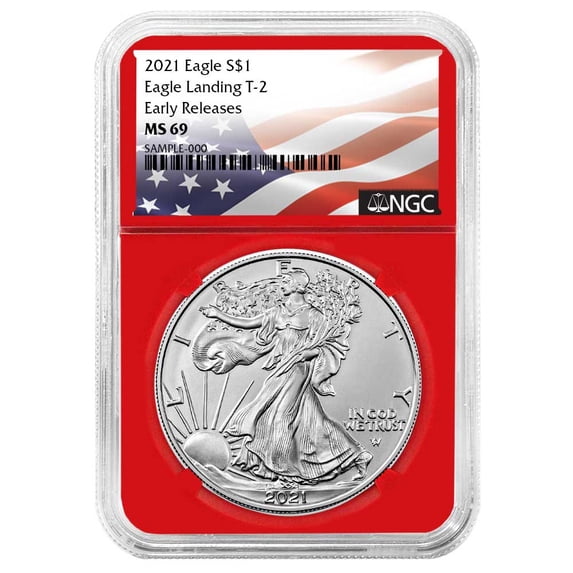 2021 $1 1-oz T-2 American Silver Eagle NGC MS69 ER Flag Label Red Core ...