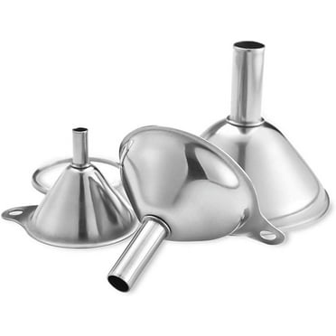 3Pcs Stainless Steel Kitchen Funnel Set Mini Long Handle Metal Funnels for Powder Oil Fluid ...