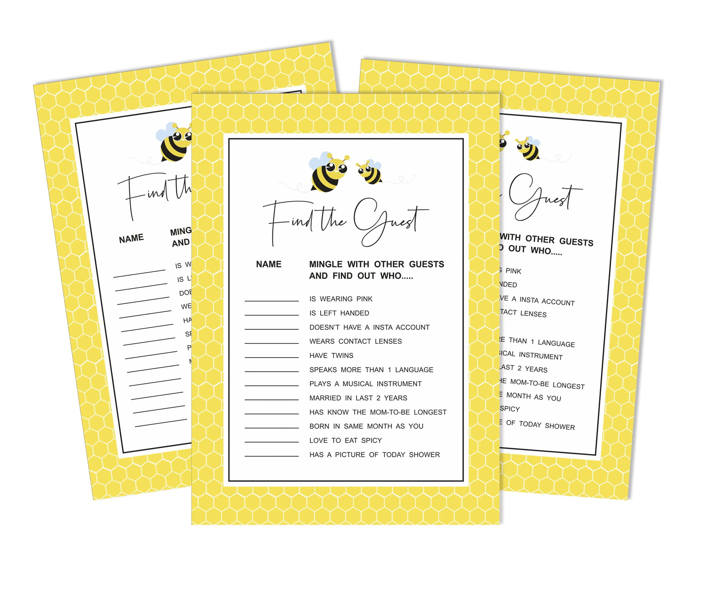 Inkdotpot 50Find The GuestBaby Shower Game Party Supply Honey Bee ...