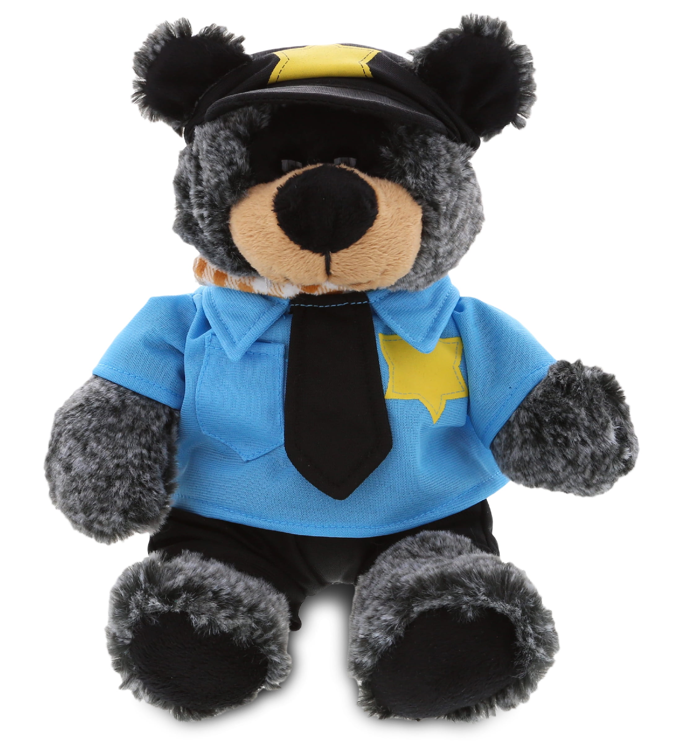DolliBu Sitting Black Bear Police Officer Plush Toy - Super Soft Bear ...